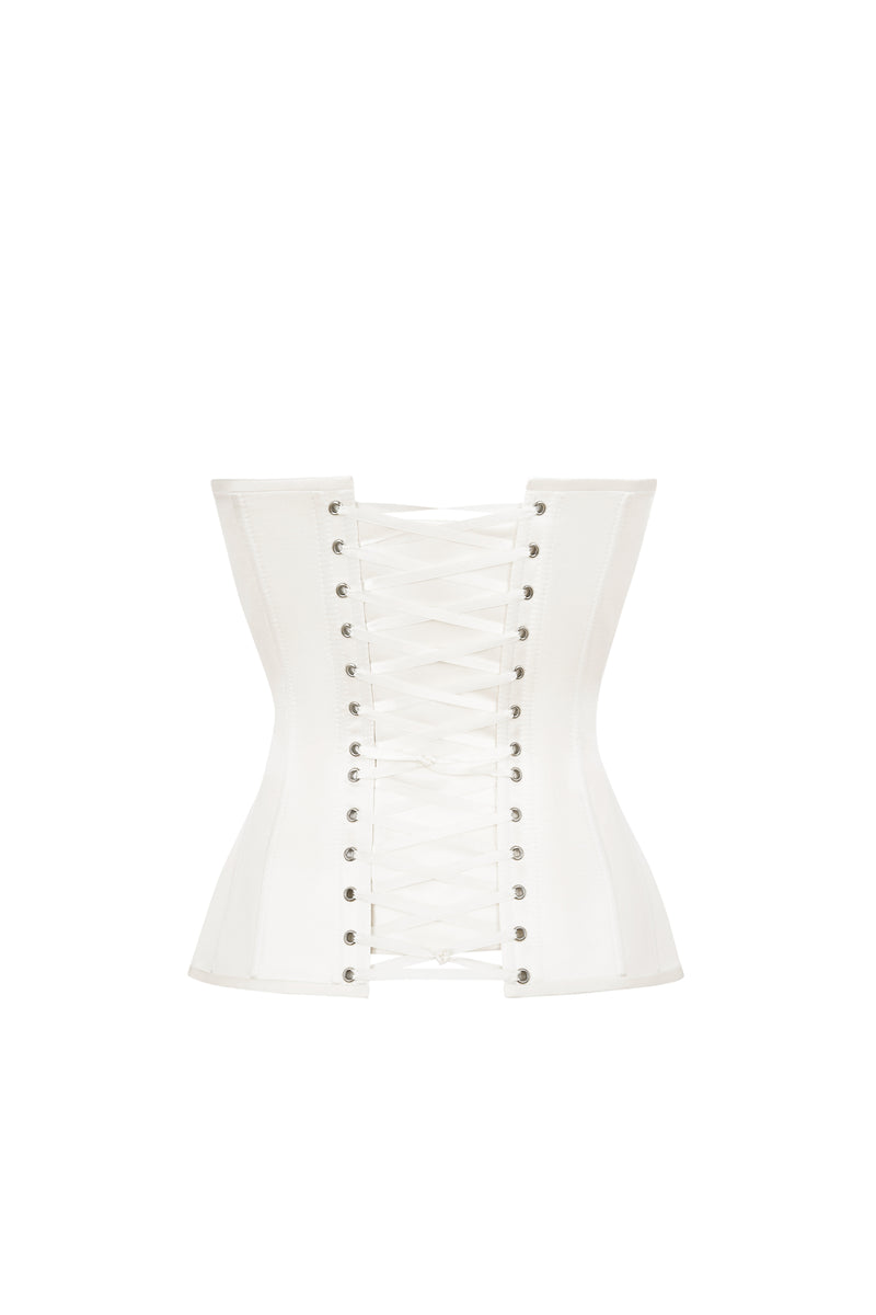 STATNAIA l Beige satin corset with reliefs and detachable straps