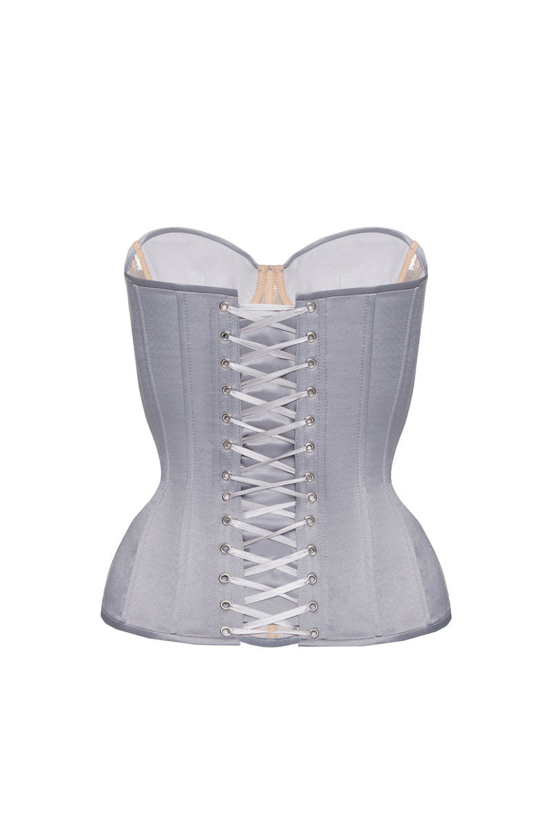 STATNAIA l Beige satin corset with reliefs and detachable straps